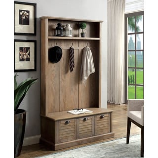 Miba Rustic Grey Wood Hall Tree with Storage Bench by Furniture of ...