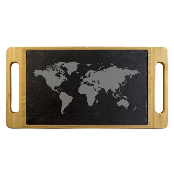 Map of the World Slate & Bamboo Serving Tray - Bed Bath & Beyond - 20301526