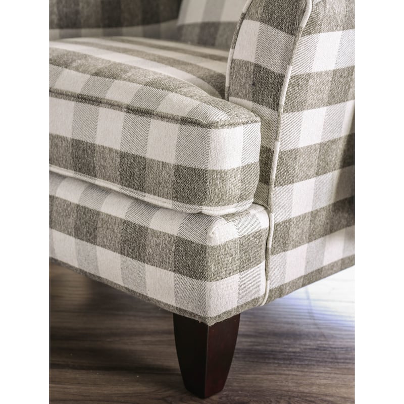 Zito Transitional Grey Fabric Padded Plaid Print Accent Chair by ...