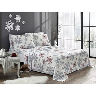 Red Snowflake Flannel Sheet Set - Bed Bath & Beyond - 20301888