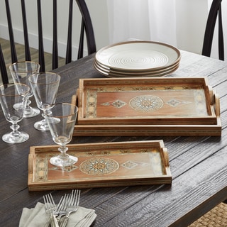 Handmade Rectangle Mosaic Set Of 3 Wood Serving Trays Lebanon Bed