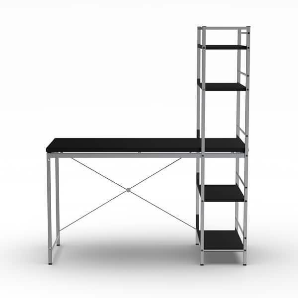 Porch & Den Second Avenue Black and Chrome Computer Desk with Shelves ...