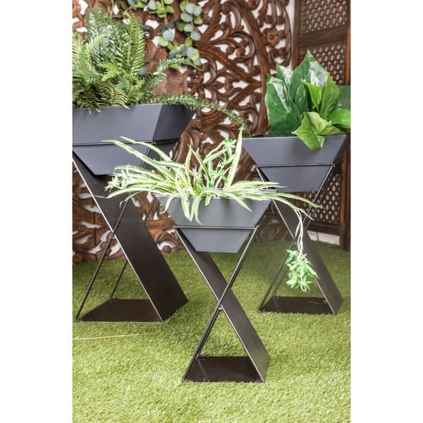 Set of 3 Modern Trapezoidal Gray and White Plant Stands by Studio 350 ...