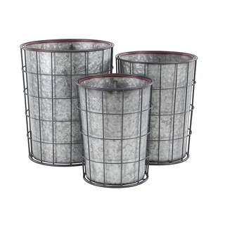 Set of 3 Rustic Galvanized Metal Bucket Planters by Studio 350 - Bed ...