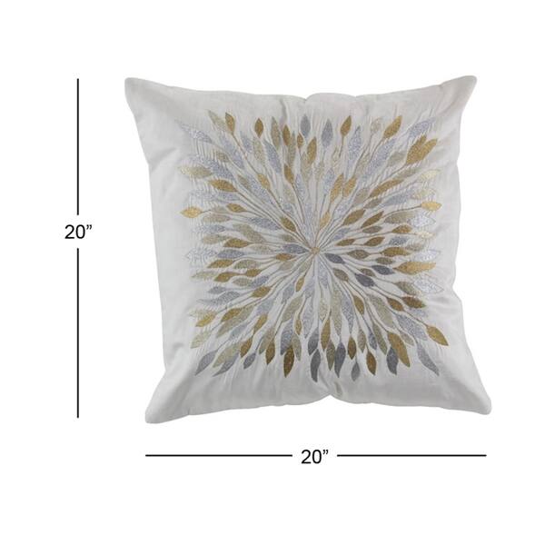 Modern 20 x 20 Inch Square White Pillow with Metallic Embroidery Motif ...