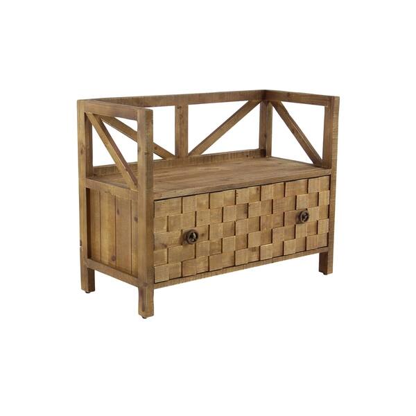 Farmhouse 26 x 33 Inch Brown Wood and Iron Storage Bench by Studio 350 ...