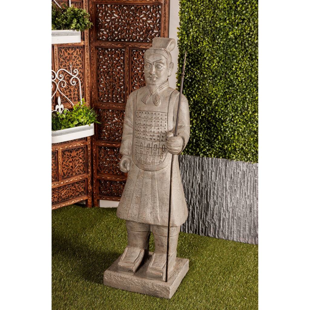 Traditional 47 x 14 Inch Gray Warrior Polystone Sculpture with Base ...