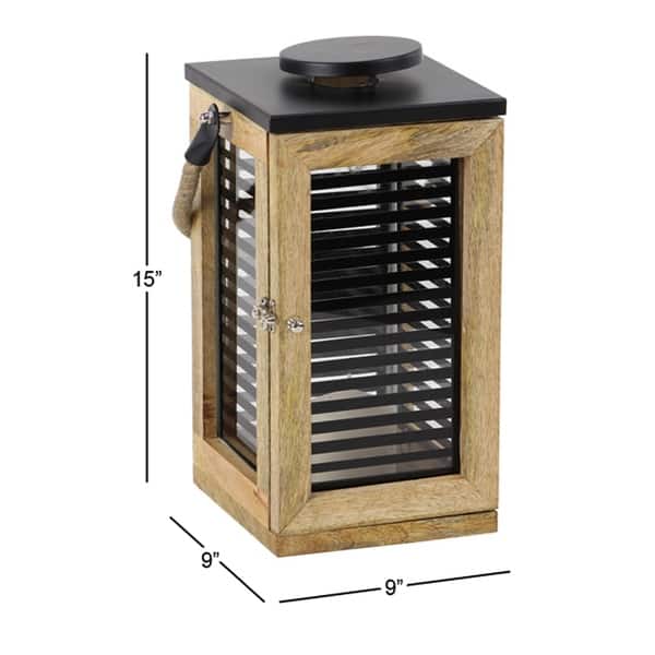 Black Wood Natural Lantern 15 x 9 x 9 - Bed Bath & Beyond - 20460392