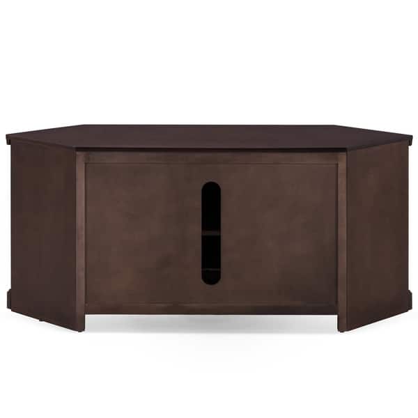 Chocolate Cherry & Bronze Glass 56 Inch Corner TV Console with Bookcase ...