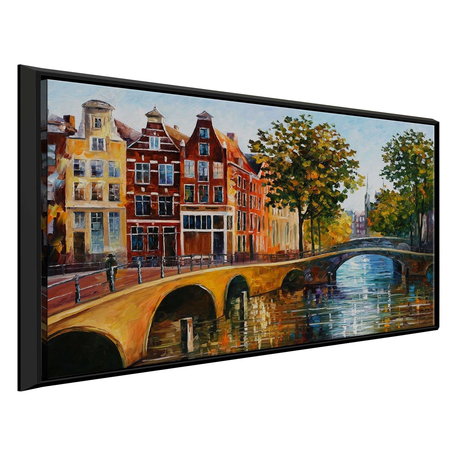 Amsterdam, Night Canal ' by Leonid Afremov Framed Oil Painting Print on ...