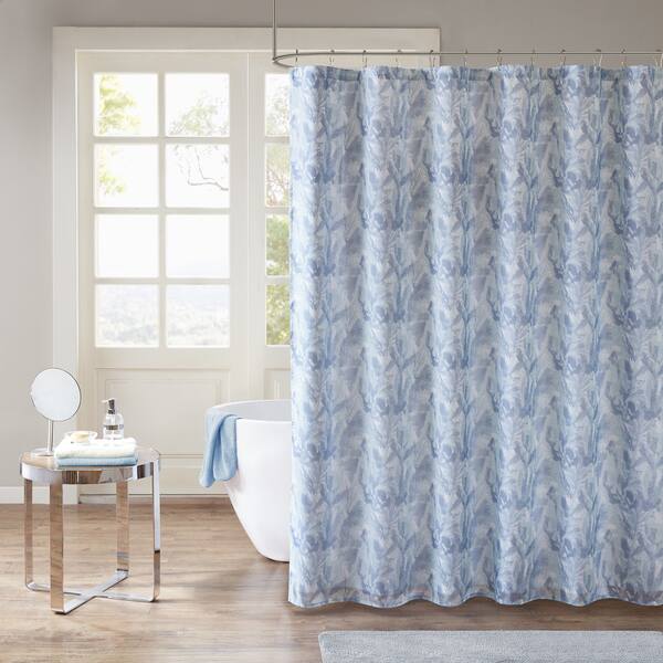 Madison Park Kora Aqua/ Indigo Printed Watercolor Sheer Shower Curtain ...