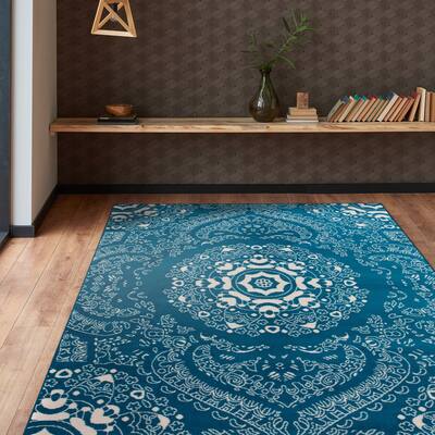 World Rug Gallery Transitional Medallion Design Area Rug Blue ...