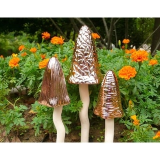 Glazed Ceramic Copper Tinkling Toadstools Decorative Garden Stakes (3 ...