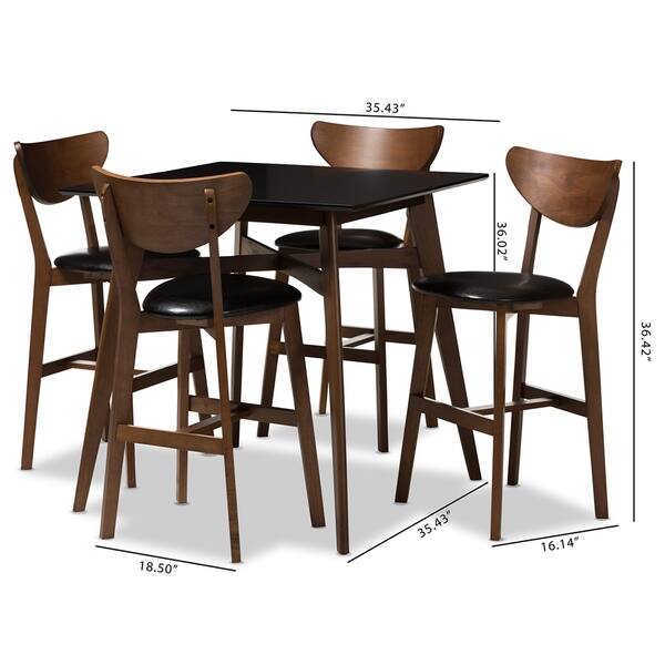 Mid-Century Black Faux Leather 5-Piece Pub Set by Baxton Studio - Bed ...