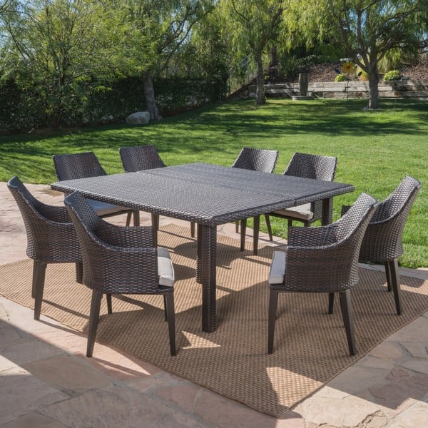 Arnell Outdoor 9-piece Square Wicker Dining Set with Cushions by ...