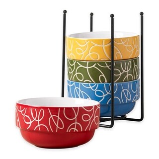Ceramic 5 Pcs. Stacking Cereal Soup Salad Bowl With Rack Bowls With ...