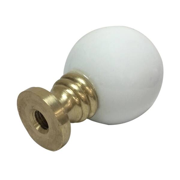 Royal Designs Ceramic Sphere White Lamp Finial with Polished Brass Base ...