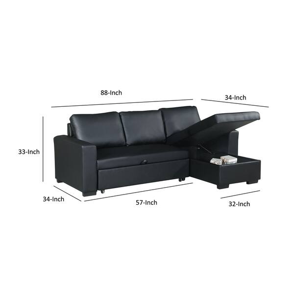Faux Leather Convertible Sectional with Storage Black - Bed Bath ...