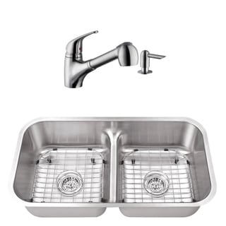 32-1/2 in. 50/50 Low Divider Stainless Steel Kitchen Sink & Low Profile ...
