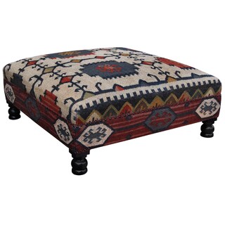 Handmade Tribal Kilim Upholstered Ottoman (India) - 40" x 40" x 15 ...