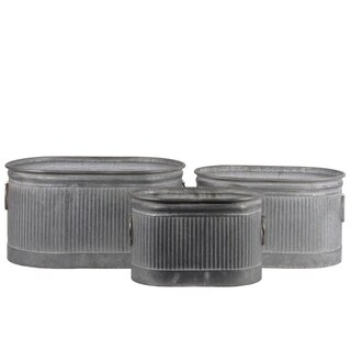 UTC56800: Zinc Oval Storage Bin with Side Ring Handles and Ribbed ...
