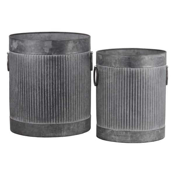 UTC56805: Zinc Cylindrical Storage Bin with Side Ring Handles and ...