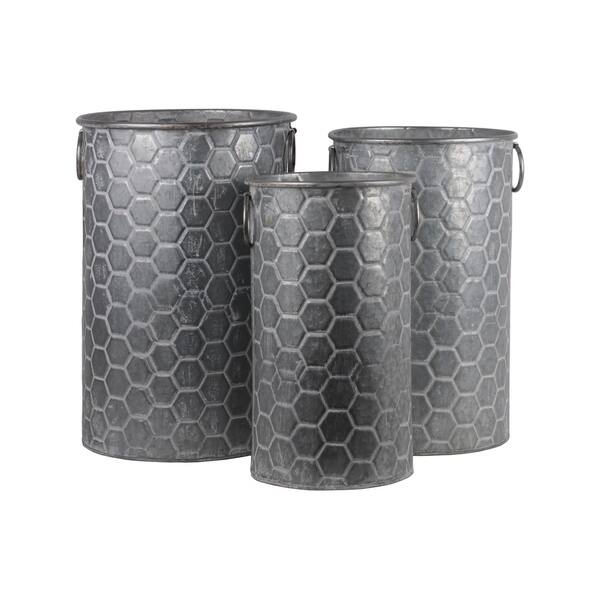 UTC56806: Zinc Cylindrical Storage Bin with Side Ring Handles and ...