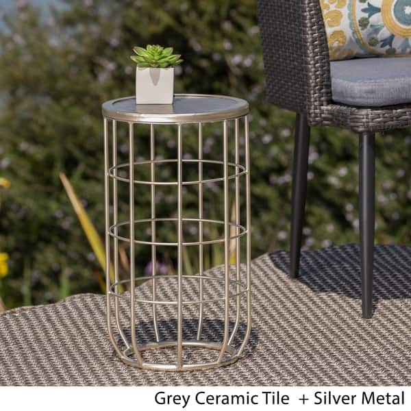 Lattice Outdoor Ceramic Tile Side Table by Christopher Knight Home ...