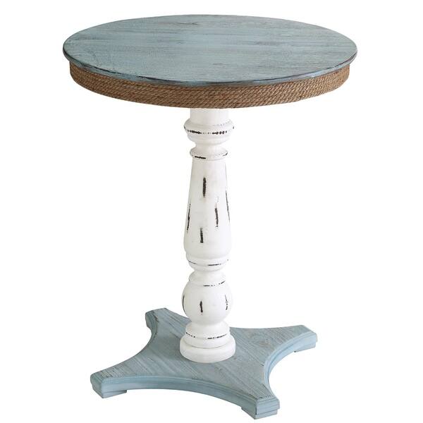 Sea Isle Two Tone Rustic Coastal Wood and Rope Apron Accent Table - Bed ...