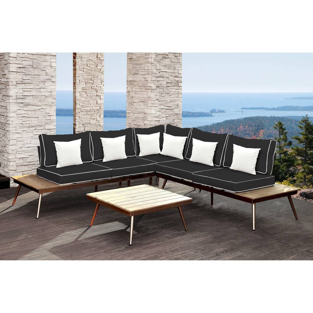 SOLIS Artem 2-piece Sectional Patio Set - Black, White Toss Pillows ...