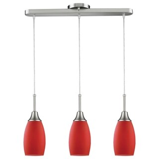 Peak Collection, Three Lights Pendant Fixture, Nickel Finish with Red ...