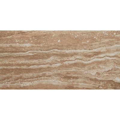 Travertine Visual Porcelain 12x24-inch Vein-Cut Field Tile in Moka ...