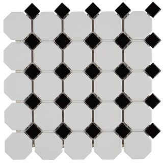 Mosaic 2x2-inch Octagon with 1x1-inch Black Gloss Dot on 12x12-inch ...