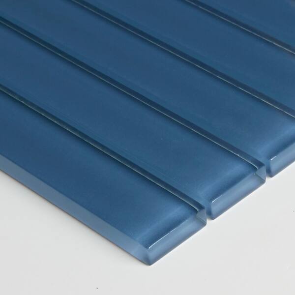 Glass Accent 1x6-inch Straight-Joint Mosaic in Twilight Blue - 12x12 ...