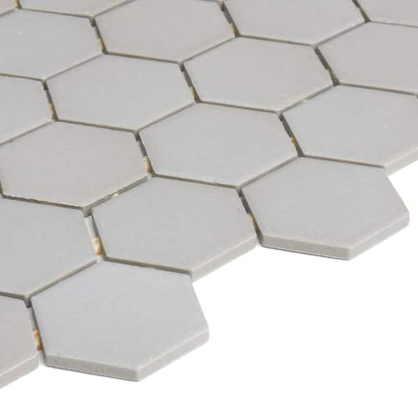 Porcelain 2-inch Hexagon Mosaic Tile in Desert Gray - 12x24 - Bed Bath ...