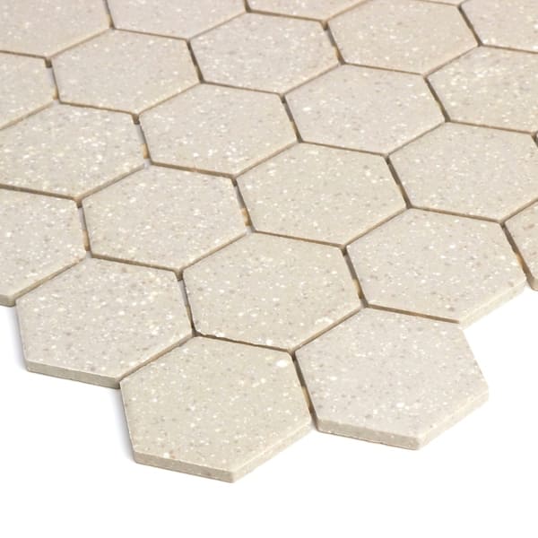 Porcelain 2-inch Hexagon Mosaic Tile in Urban Putty Speckle - 12x24 ...