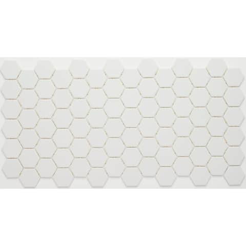 Porcelain 2-inch Hexagon Mosaic Tile in Arctic White - 12x24 ...