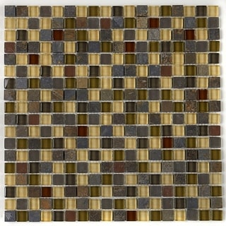 Slate and Glass Blend 5/8x5/8-inch Random Mosaic Tile in Cactus - 12x12 ...