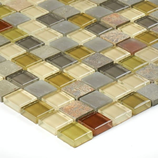 Slate and Glass Blend 1x1-inch Mosaic Tile in Cactus - 12x12 - Bed Bath ...