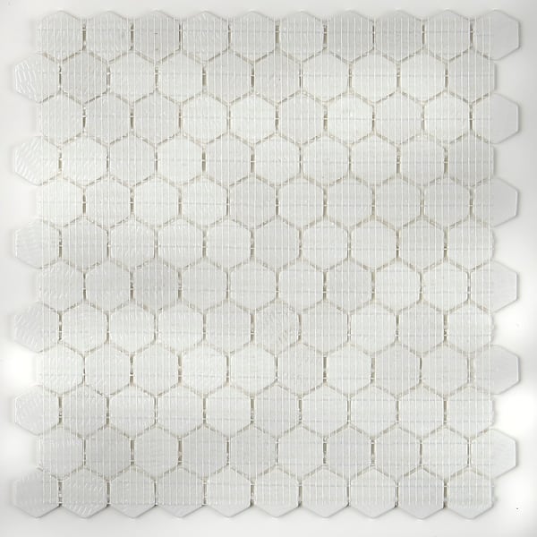 Molten Glass Mosaic 1-inch Hexagon Mesh Mounted Tile in Alabaster ...
