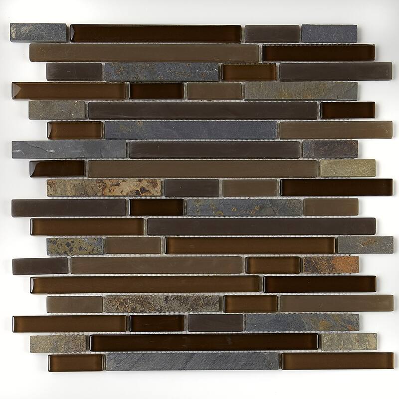 Slate and Glass Blend 5/8x Random Mosaic Tile in Saddle - 12x12 ...