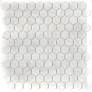 Molten Glass Mosaic 1-inch Hexagon Mesh Mounted Tile in Carrara - 12x12 ...