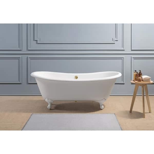 71" Cast Iron R5240WH-GLD Soaking Clawfoot Tub with External Drain ...