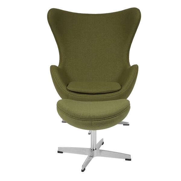 Offex Grass Green Wool Fabric Egg Chair with Tilt-Lock Mechanism and ...