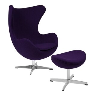 Offex Purple Wool Fabric Egg Chair with Tilt-Lock Mechanism and Ottoman ...