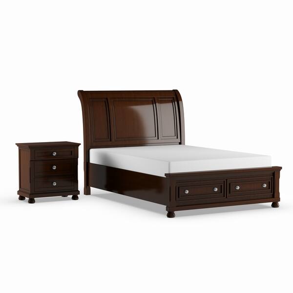 Barelle I Transitional Cherry Solid Wood Storage 2-Piece Platform Bed ...