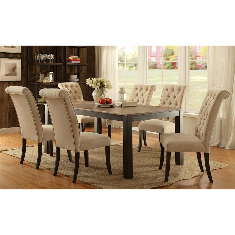 Sheila Rustic Oak Wood Two-tone Tufted 7-Piece Dining Set by Furniture ...