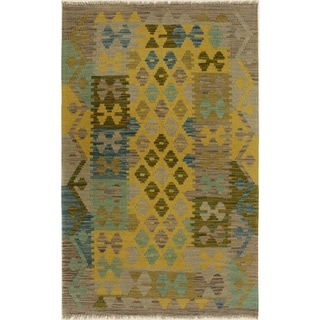 Kilim Arya Jaquelin Gray/Gold Wool Rug - 2' 8" x 4' 2" - Bed Bath ...