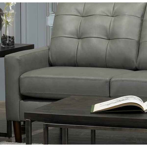 Colt Mid Century Modern Grey Top Grain Italian Leather Tufted Sofa - 36 ...