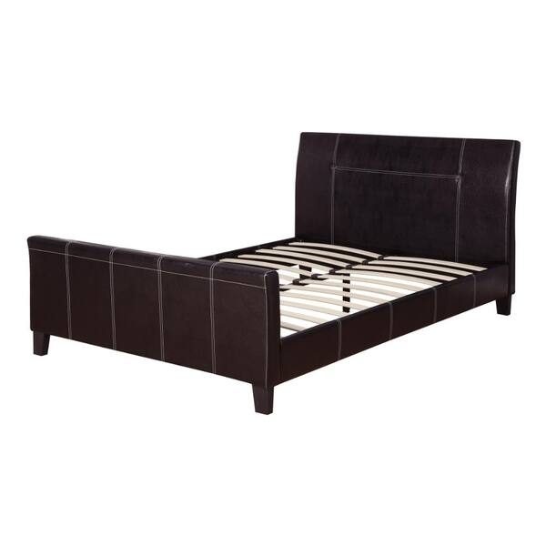Unique Queen Bed,Espresso Faux Leather With 14 Slats,Brown - Bed Bath ...